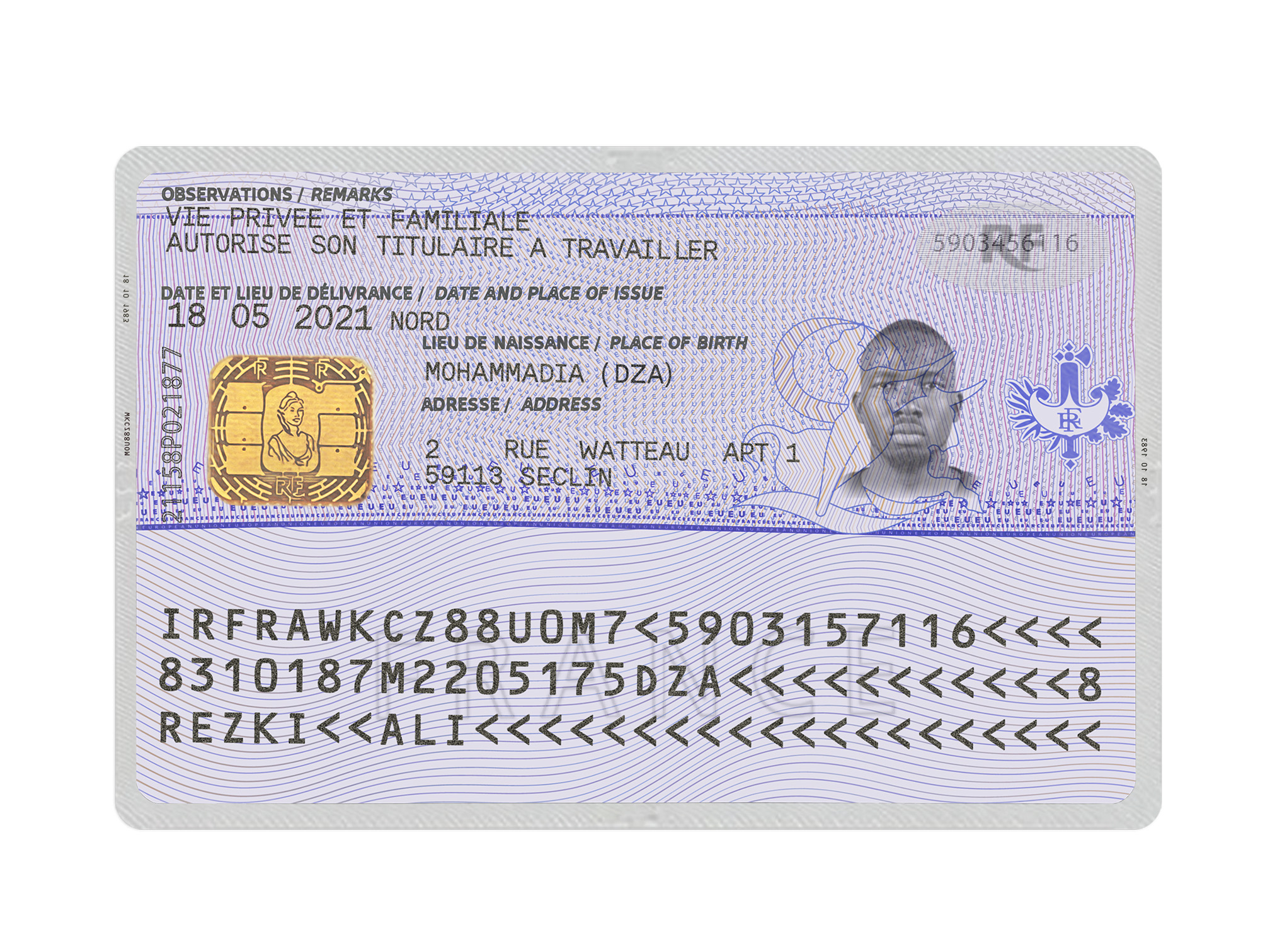 France Residence Permit (Resident Card) – IdTemplate.to
