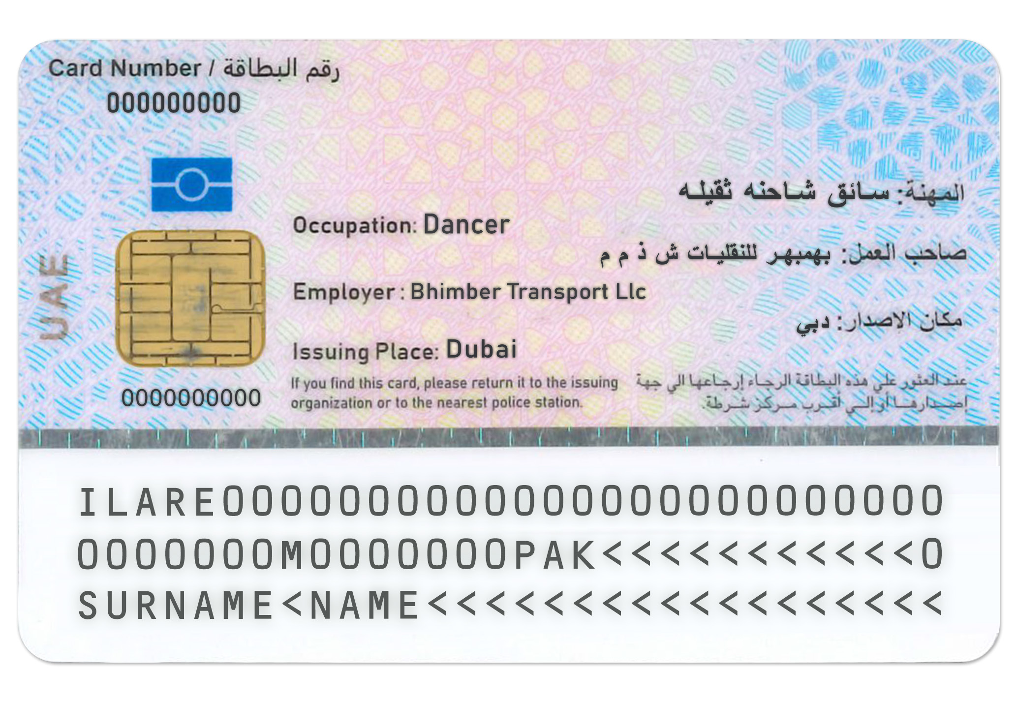 UAE fake Resident Permit Card template – IdTemplate.to